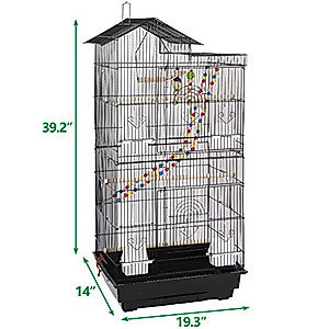 SUPER DEAL 39'' Roof Top Parrot Bird Cage with Toys for Cockatiel Sun Conure Parakeet Finch Budgie Lovebird Canary Large Flight Pet House