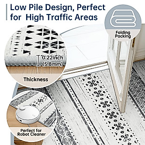 BESTSWEETIE 8x10 Area Rugs for Living Room Washable Moroccan Farmhouse Neutral Geometric Low Pile Non-Slip Soft Print Pattern Rug for Bedroom Kitchen Dining Room Entryway Grey/Black/Navy