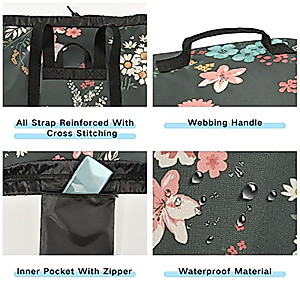 Floral Pattern Laundry Backpack with Adjustable Shoulder Straps Heavy Duty Dirty Clothes Organizer Drawstring Closure Laundry Bag for College Dorm Travel Camp