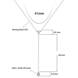 espere Womens Sterling Silver Dainty CZ Lariat Necklace Triple CZ Cluster Y-Shaped Necklace Platinum Plated