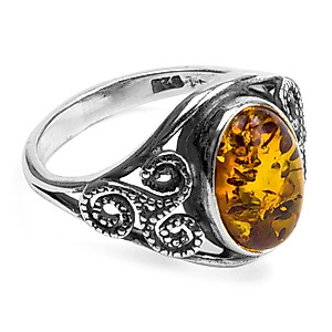 Ian and Valeri Co. Baltic Amber Sterling Silver Victorian Style Oval Ring