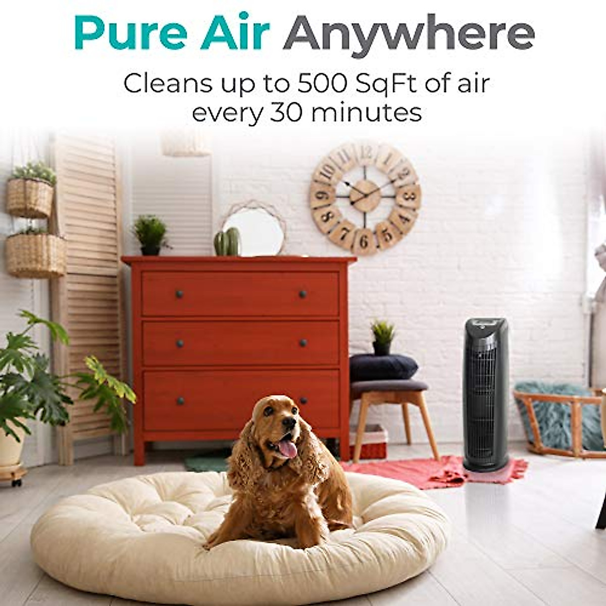 Alen T500 Air Purifier, Quiet Air Flow for Large Rooms, 500 SqFt, Portable Air Cleaner for Allergens, Dust, Pollen, Pet Dander, in Black