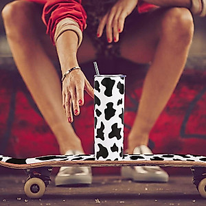 Cow Print Tumbler with Lid and Straw-Stainless Steel Insulated Thermal-Slim Cows Skinny Tumbler-Cow Print Decor-Cow Gifts for Women-Cow Tumbler-Cow Stuff-Birthday Gifts for Women Mom-20 oz Tumbler