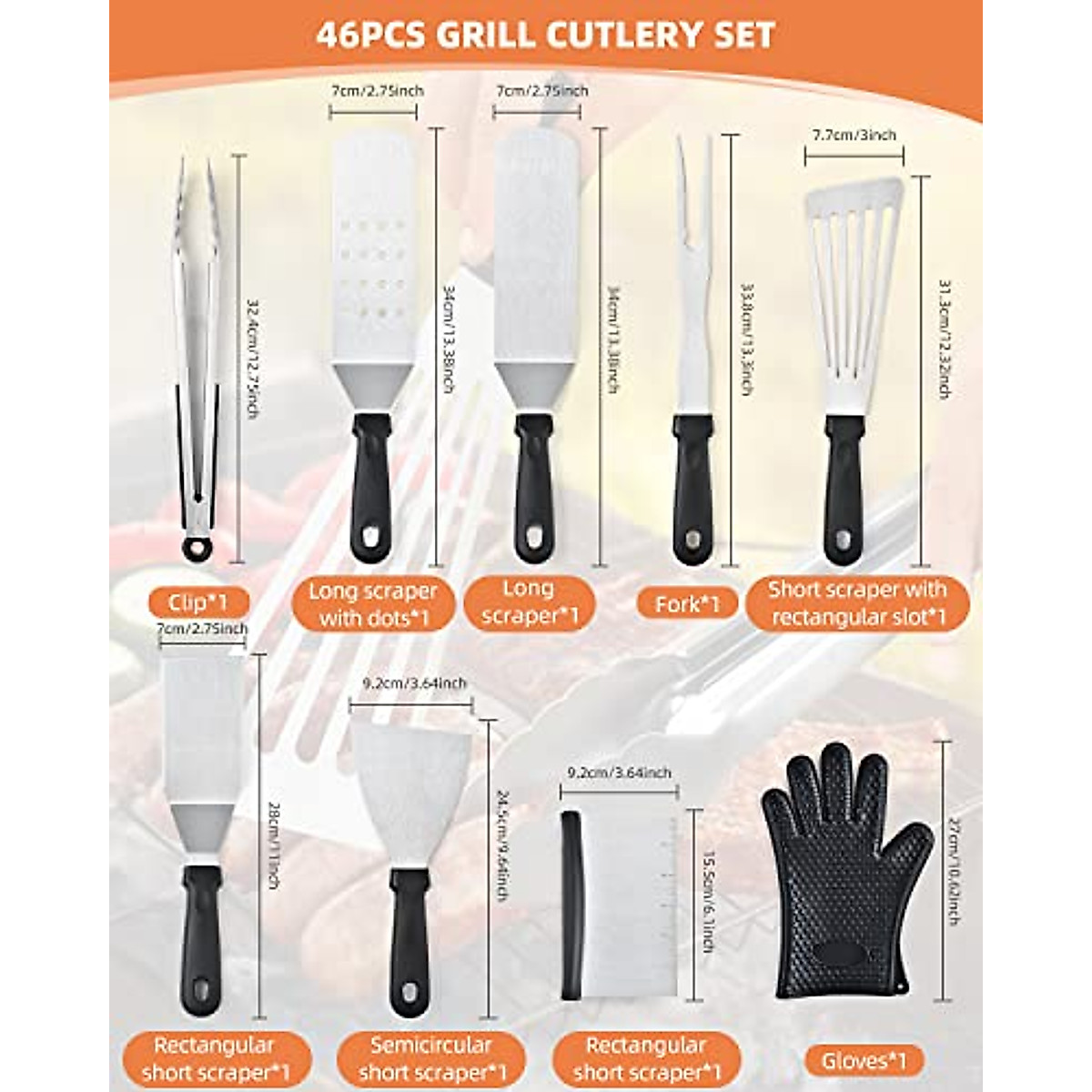 UTEBIT Griddle Accessories Kit, 47 Pcs Griddle Grill Tools Set for Blackstone and Camp Chef, Professional Grill BBQ Spatula Set with Basting Cover, Spatula, Scraper,Tongs, Egg Ring