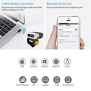 Symcode Bluetooth 2D Ring Long Range Scanning Barcode Scanner,4.9Ft- 6.5Ft Scanning Distance can Saving The Trouble of Climbing Portable Ring Wearable Finger 1D 2D Mini Bar Code Reader Scanner