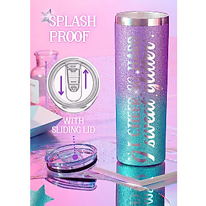 Onebttl Cheerleader Glitter Tumbler Gifts For Girls - 20oz/590ml Stainless Steel Insulated Tumbler with Straw, Lid - Gift for Cheerleading, Coach or Cheer Squad - Sweat, Glitter Purple Blue