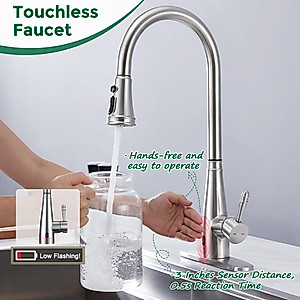 KPAIDA Touchless Kitchen Faucet with Pull Down Sprayer, Brushed Nickel Kitchen Sink Faucet with Deck Plate, Infrared Motion Sensor Smart Stainless Steel Single Handle High Arc Faucet for Kitchen Sink