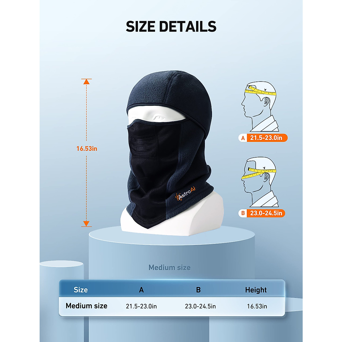 AstroAI Balaclava Ski Mask Winter Fleece Thermal Face Mask Cover for Men Women Warmer Windproof Breathable, Cold Weather Gear for Skiing, Outdoor Work, Riding Motorcycle & Snowboarding, Blue-M