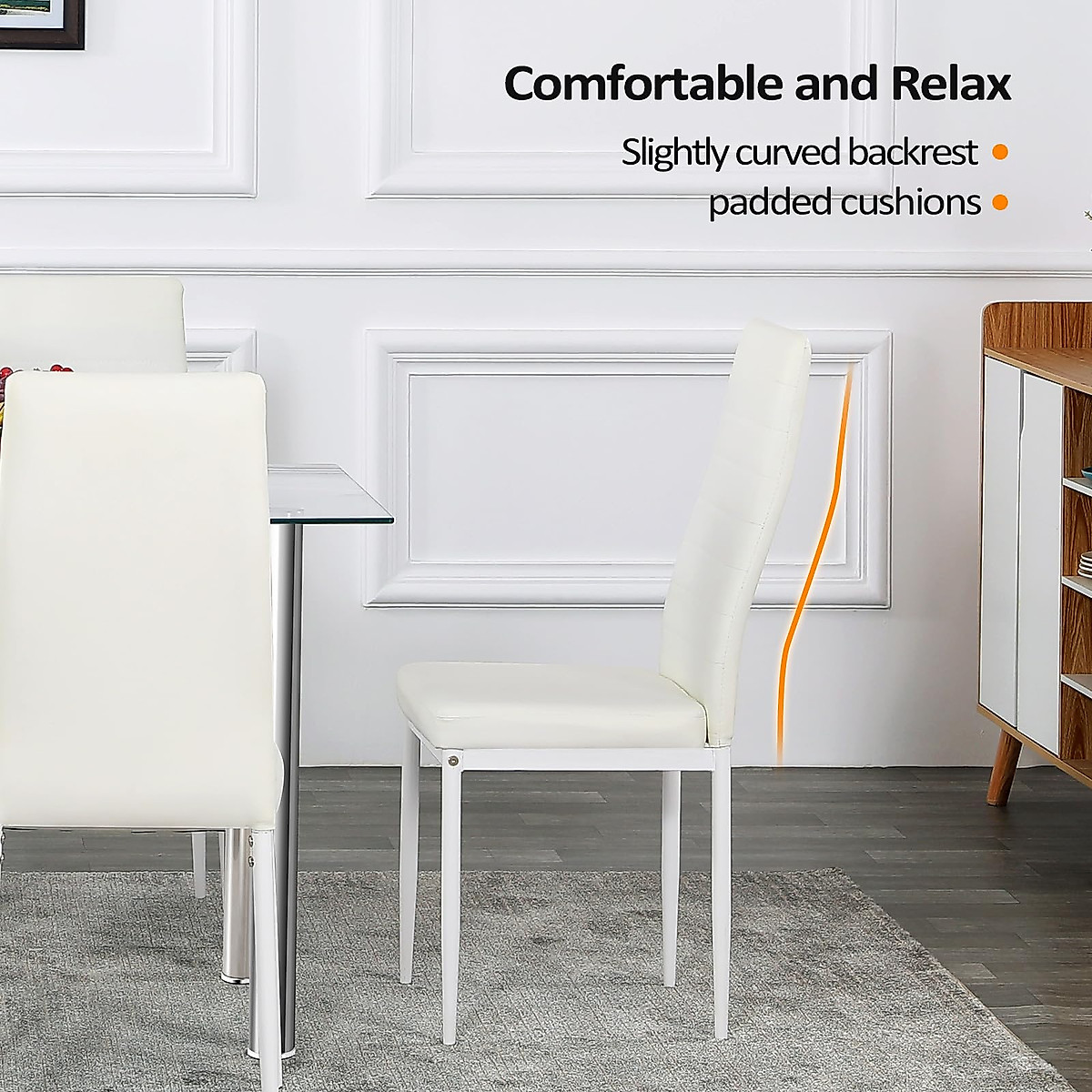 Bonnlo Dining Table Set for 6,Kitchen Table and Chairs for 6,Small Dining Room Table and 6 PU Leather Chairs for Small Place,Metal Frame,Clear&White