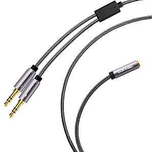 DUKABEL Long Headset Splitter Cable (4ft/1.2m), 3-Pole TRS Microphone(Male) & Audio(Male) to Single 4-Pole TRRS (Famle) Jack Headphone Adapter/Crystal-Nylon Braided / 24K Gold Plated / 99.99% 4N OFC