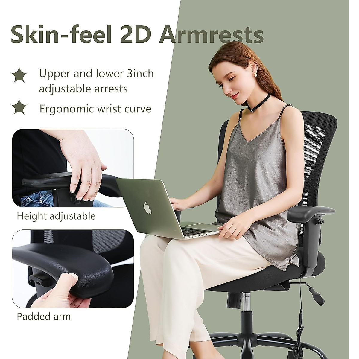 Big and Tall Office Chair 500lbs, Ergonomic Computer Chair Height Adjustable Mesh Chair Heavy Duty Chair, Wide Seat Computer Executive Desk Chair with Adjustable Armrest, Lumbar Support, Black