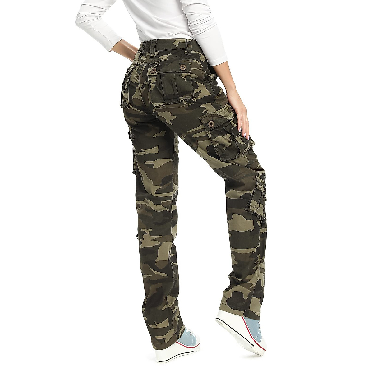OCHENTA Camouflage Cargo Pants for Women Stretch Combat Tactical Army Military Casual Work Travel with 8 Pockets Camo 169 Size 4
