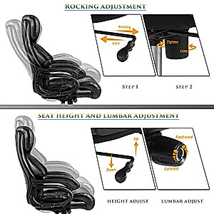 WILLMITA 400lbs Big and Tall Office Chair for Heavy People Executive Office Chair Wide Spring Seat Home Office Desk Chair with Heavy Duty Casters 360 Swivel Chair Computer PU Leather Chair (Black)