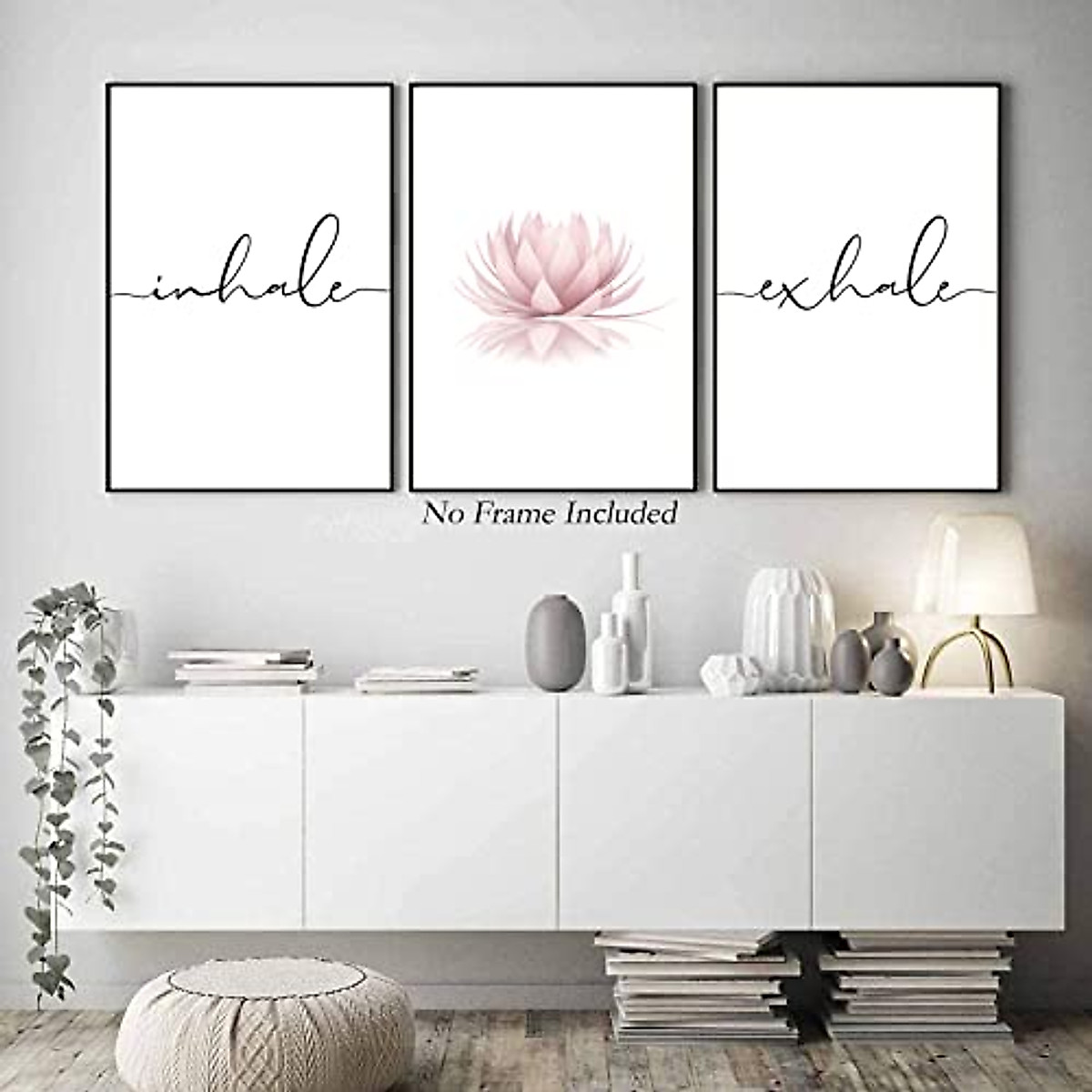 Inhale Exhale Wall Art Decor - Inhale Exhale Canvas Wall Art Zen Pictures Wall Art Yoga Pink Lotus Wall Art Meditation Poster Artwork for Living Room Bedroom 16x24 Inch (set of 3) Unframed