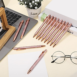 Yeaqee 24 Pcs Inspirational Ballpoint Pens Motivational Black Ink Retractable Quotes Pen with Stylus Tip Encouraging Message for Women Men Writing Office School Christmas Gift(Rose Gold)