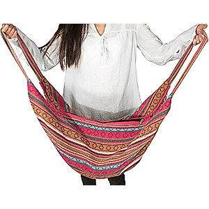 Pink Jacquard Cotton Shoulder Travel Canvas Tote Bag Hobo Style Casual Market Purse Handbag