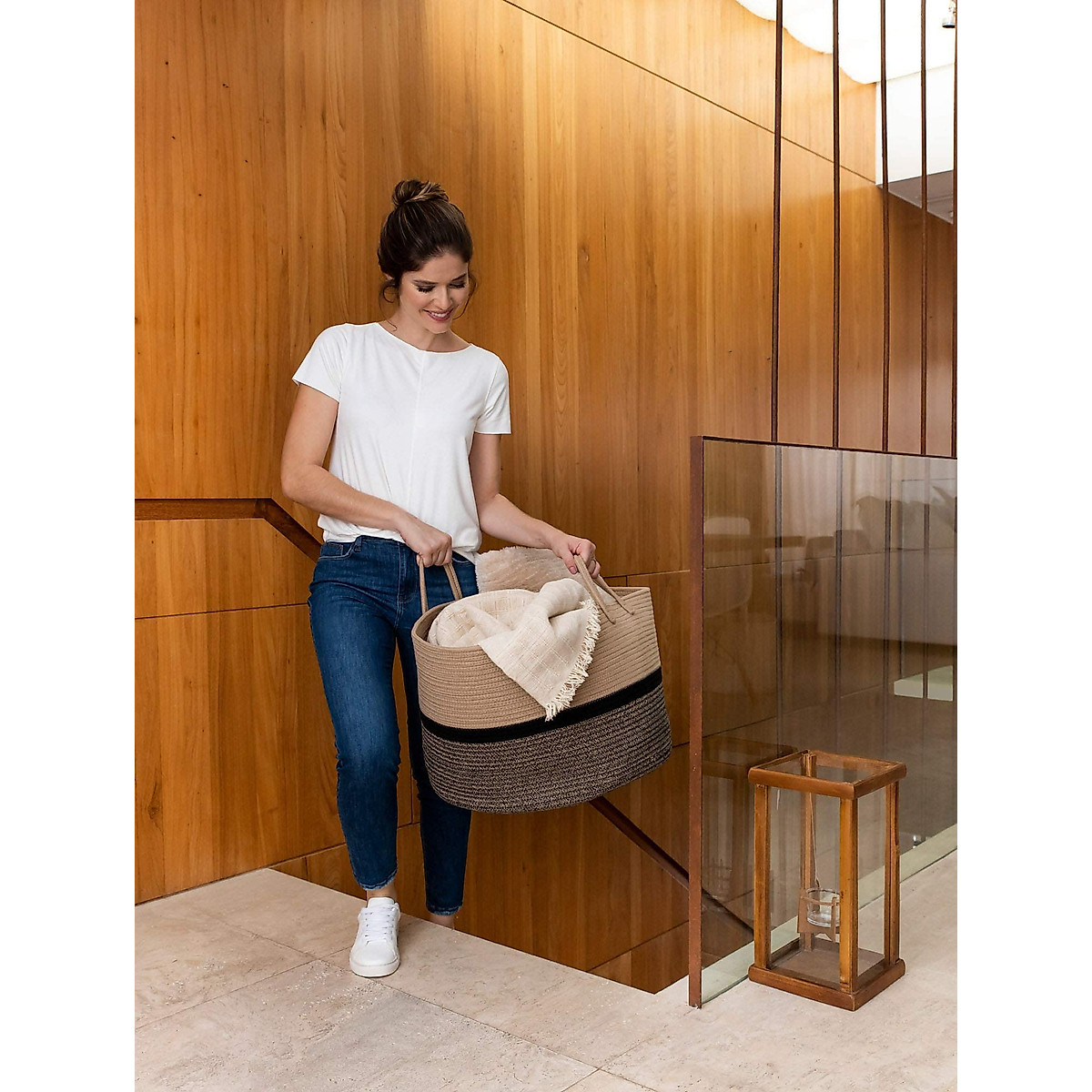 OrganiHaus Blanket Storage Basket 20x13 | Extra Large Basket for Blankets Living Room | Woven Laundry Basket | Large Blanket Basket Living Room | Brown Large Woven Basket | Baby Laundry Hamper