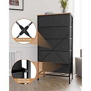 Crestlive Products Rattan Dresser Storage Tower, Tall Fabric Dresser, Chests of Drawers, Wood Top &Wood Handles - Organizer Unit for Bedroom, Hallway, Entryway, Closets - 5 Drawers (Natural)