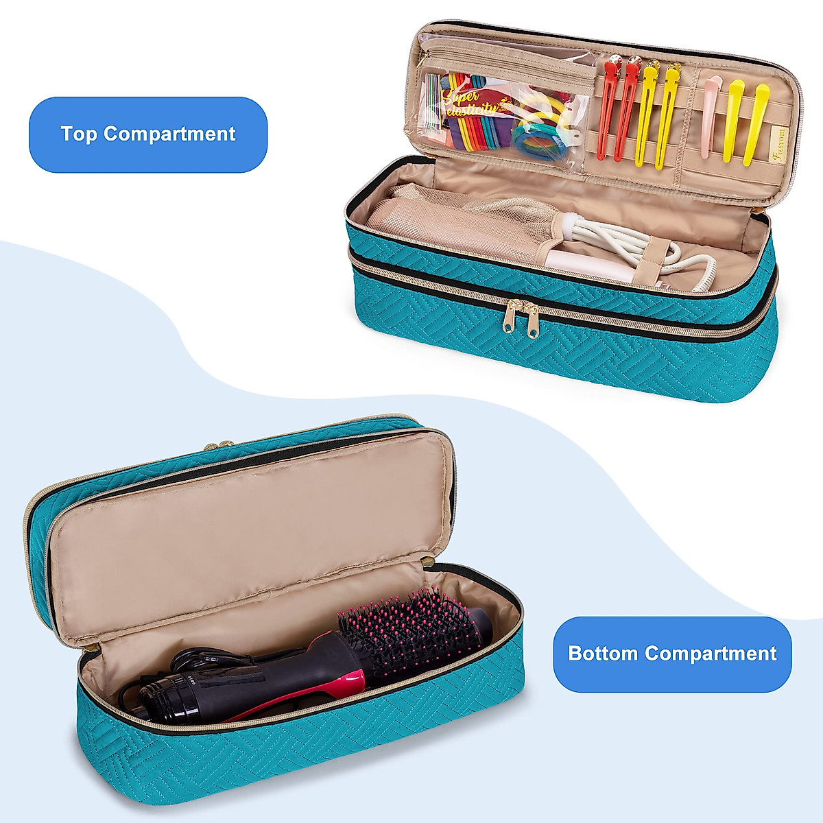 Fasrom Double Layer Travel Case Compatible with REVLON One Step Blow Hair Dryer Brush Volumizer Original 1.0, Plus 2.0 and Styler, Teal (Bag Only, Patent Design)