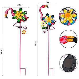 Histoacryl 2 Pack Pink Flamingos Outdoor Decorations, Metal Flamingo Solar Stakes Lights with Wind Spinner, Yard Sculptures Art Decorative for Garden, Patio, Landscape, Pathway, Christmas