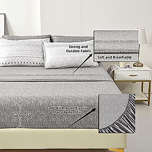 Boho Comforter Set King,7 Pieces Bed in a Bag White Grey Comforter Geometric Bohemian Bedding Set with Pillowcases Soft Microfiber Comforter and Sheet Set King Size