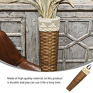 Cabilock Woven Hanging Basket Wicker Rustic Handmade Long Storage Basket Plant Hanger with Lace Trim for Indoor Plants Home Wall Decor (Khaki)