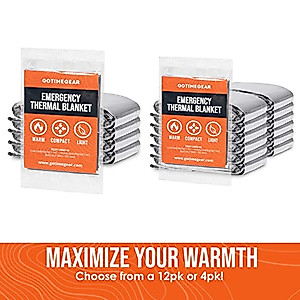 Go Time Gear Emergency Blankets for Survival (12 Pack), Mylar Emergency Survival Gear for Home, Camping, Hiking & Outdoor Survival Kits, Stay Warm, Dry, & Safe with Our Compact Space Blanket
