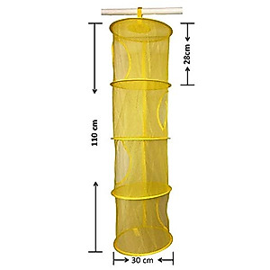 Goldenvalueable Hanging Mesh Space Saver Bags Organizer 4 Compartments Toy Storage Basket for Kids Room organization mesh hanging bag 2 Pcs Set, Blue and Yellow