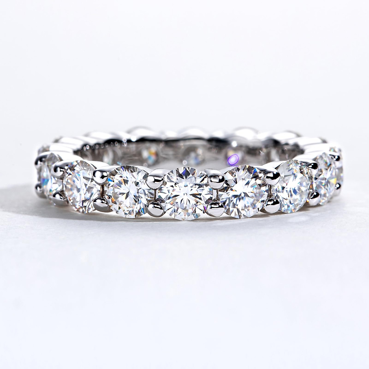 Yeesoth Moissanite Eternity Ring, 5cttw D Color VVS1 Lab Created Diamond 18K White Gold Plated Silver Engagement Wedding Bands for Women (6.5)