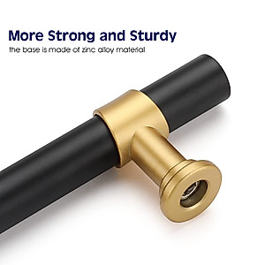 Haliwu 10 Pack Black Cabinet Pulls Black&Gold Cabinet Handles, Barrel Gold Dresser Drawer Pulls for Kitchen Hardware,3 inch