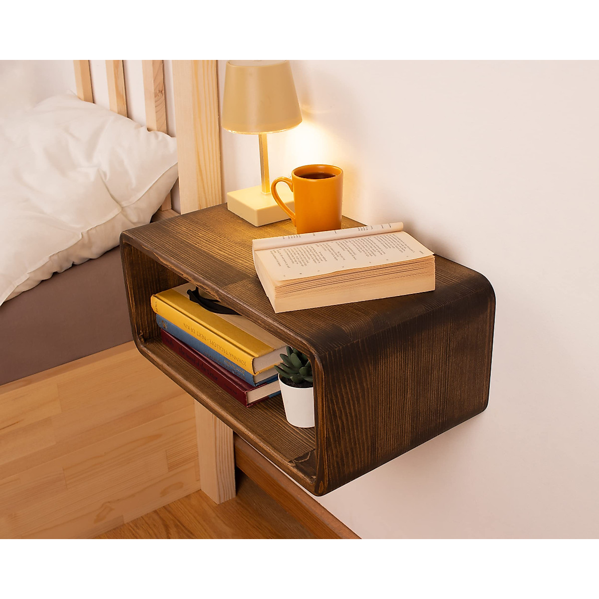 WOODCHES Floating Nightstand Wooden, Bedside Table, Nightstand Shelf, Handmade, Wall Mounted Bedside Shelf, Minimalist and Unique Style (Vancouver)