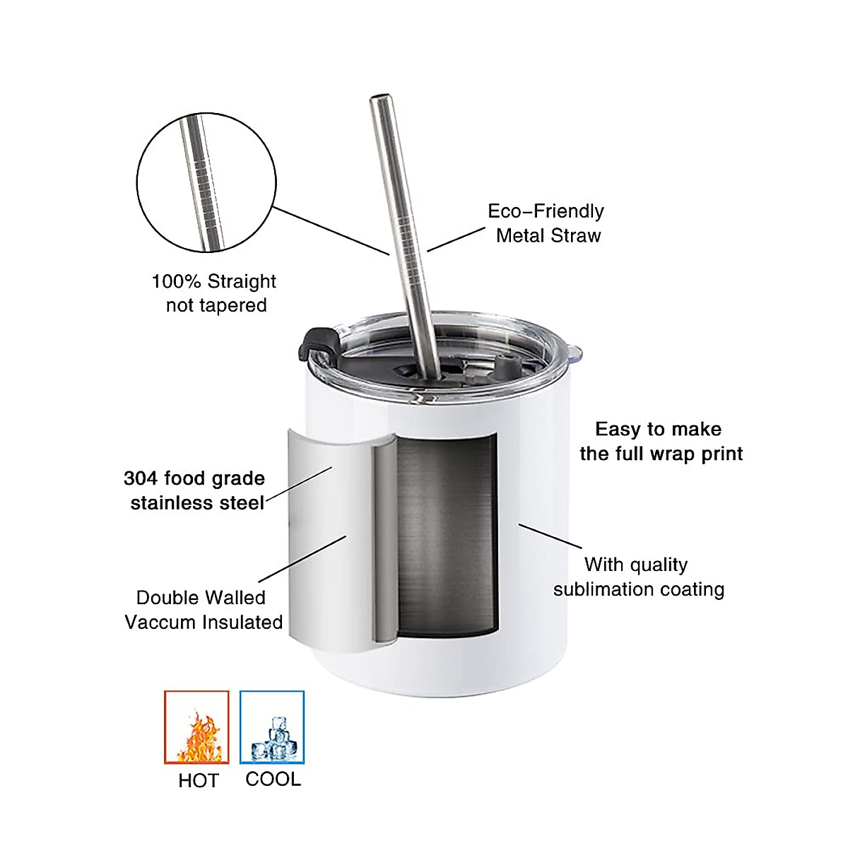 PYD Life Sublimation Blank Tumbler White 10 OZ Stainless Steel Tumbler with Straw and Lid Sublimation Coffee Cups Mugs for Cricut Mug Press Sublimation Print 4 Pack