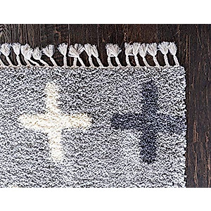 Unique Loom Hygge Shag Collection Modern Moroccan Inspired, Geometric Design, Plush & Cozy Area Rug, Rectangular 4' 0" x 6' 0", Light Gray/Ivory