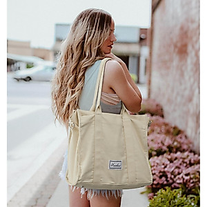 Newshows Canvas Tote Bag for Women Large Crossbody Tote Purse Shoulder Handbag for Work, Travel, Teacher