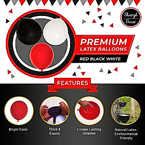 100 Red Black and White Balloons - Small & Large Red and Black Balloons Party Decorations Supplies Pack for Deadpool Birthday, Lumberjack Baby Shower, Graduation, Pirate, Ladybug, Race Car, Poker…