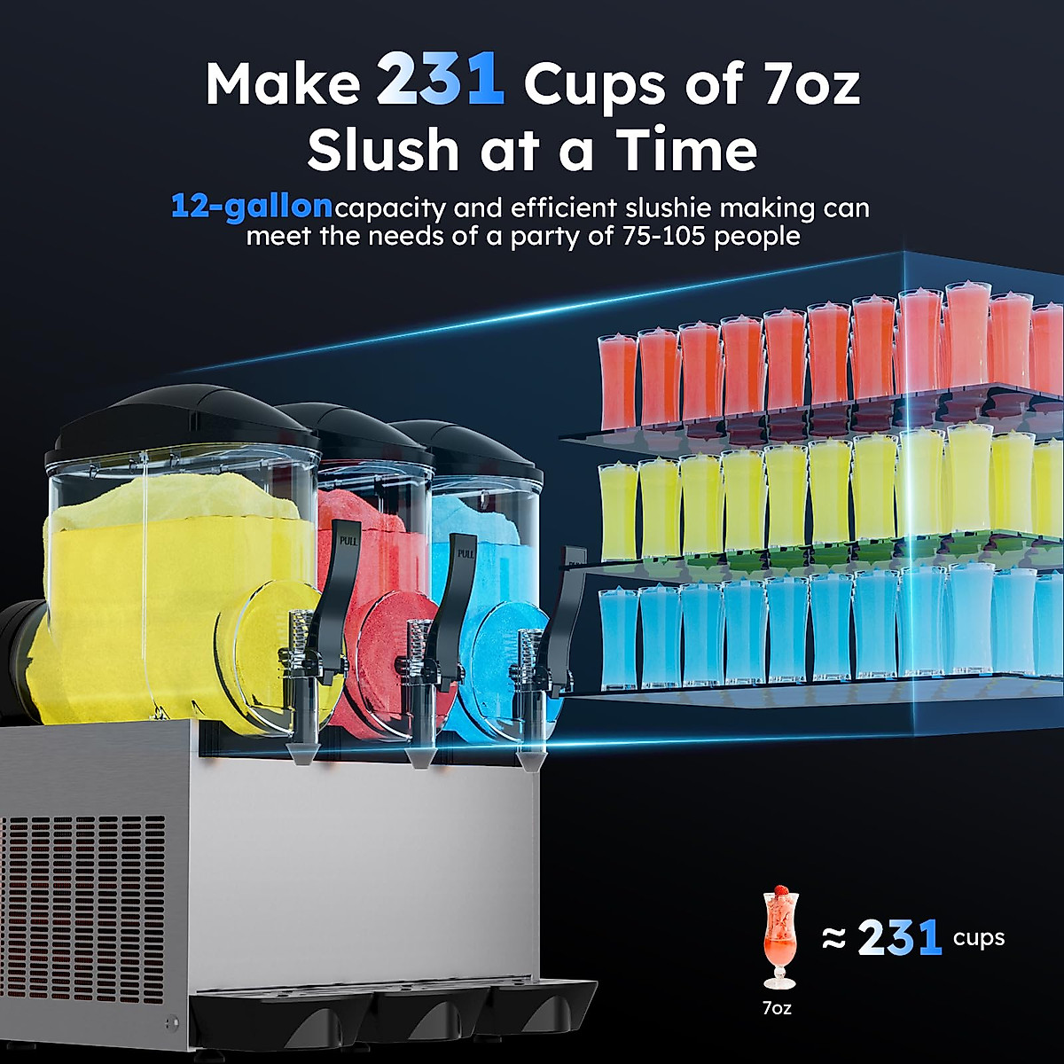 Commercial Slushy Machine for Frozen Drinks,45L 1300W 110V Large Slushie Maker,Margarita Machine,Electric Icey Smoothie Machine for Cocktail Beverage Wine Daiquiri Lemonade etc.
