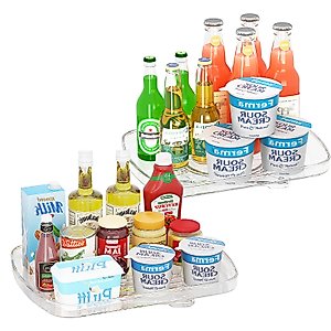 SPACEKEEPER Lazy Susan Turntable Organizer for Fridge Organization and Storage, Rectangle Turntable Lazy Susan Spice Rack for Cabinet Pantry Countertop Fridge Organizers, 2 Pack