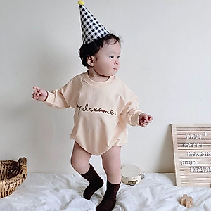 Baby Girl Boy Crewneck Sweatshirt Romper, Long Sleeve Rainbow Pullover Sweater Top Warm Fall Winter Clothes