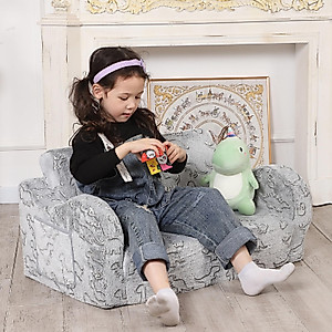 MOMCAYWEX Kids Extra Wide Glow in The Dark Chairs for Toddler, 2-in-1 Toddler Soft Sherpa Couch Fold Out, Convertible Sofa to Lounger for Girls and Boys, Dark Grey