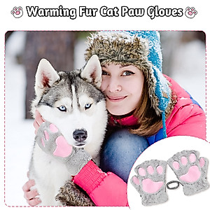 SATINIOR 4 Pairs Cat Paw Gloves Fingerless Gloves Mittens Half Finger Paw Gloves Winter Plush Gloves for Kids Adult Costume