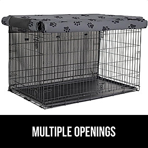 GORILLA GRIP Dog Crate Covers compatible with Amazon Basics Dog Crates, All Sides Open, Privacy Cover Fits 36" Wire Kennel, Breathable Mesh Windows, Light Reducing Puppy Training Cage Topper, Gray Paw