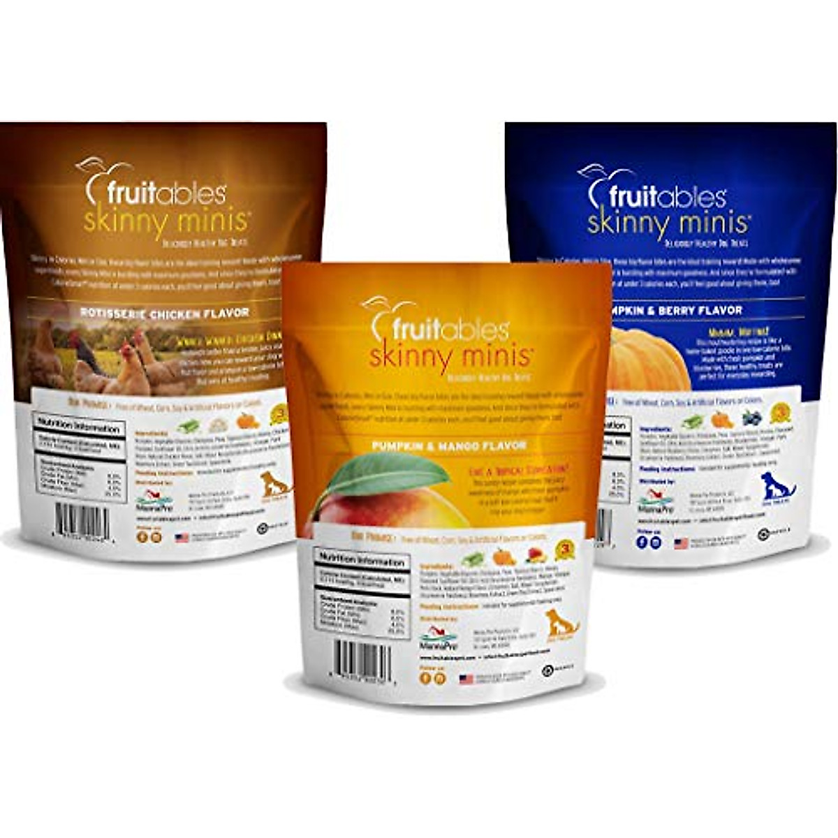 Fruitables Soft and Chewy Skinny Minis Grain Free Dog Training Treats Variety 6 Pack - 1 of Each Flavor