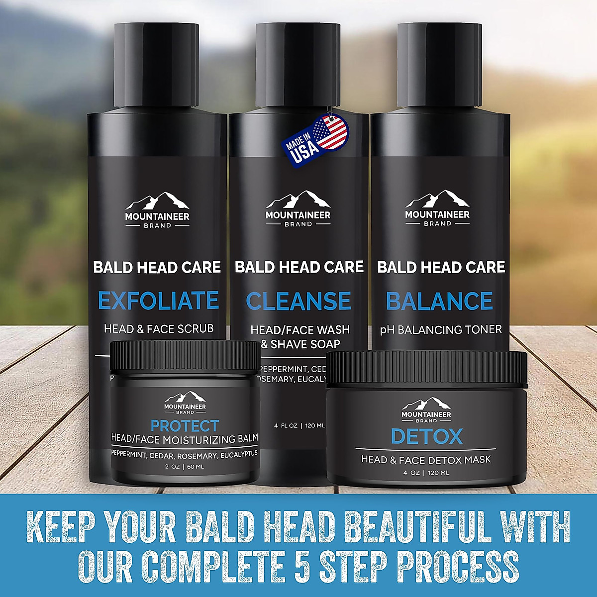 Mountaineer Brand Bald Head Care For Men | Exfoliate Head/Face Scrub | All Natural Exfoliating Scalp | Daily Grooming Head and Face Care Wash for Sensitive Skin | Refreshing Natural Scent 4oz