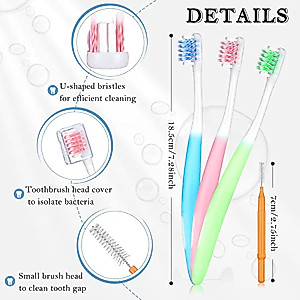 6 Pieces Brace Toothbrush V Shaped Orthodontic Toothbrush with Brush Head 40 Pieces Interdental Brush Soft Bristle Braces Brushes for Cleaning Portable Toothbrushes for Braces (Orange,Medium)