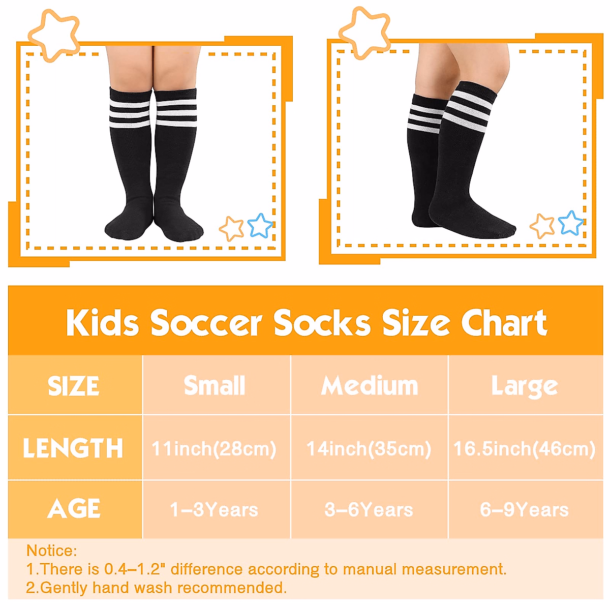 American Trends Kids Toddler Soccer Socks Knee High Tube long Socks Three Stripes Cotton Uniform Sports Socks for Child Boys Girls 1 Pack White Black 6-9 Years