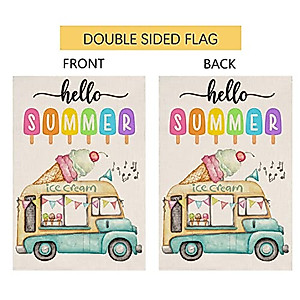 Summer Ice Cream Garden Flag 12x18 Vertical Double Sided Hello Summer Truck Beach Outside Decor Burlap Yard Flag BW148