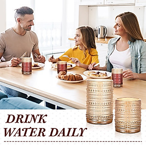 meekoo 16 Count Hobnail Drinking Glasses Beaded Amber Drinking Glasses 14 oz 12 oz Vintage Glassware Set Embossed Water Glasses Raindrop Glass Cups Set Tumbler for Whiskey Juice Cocktail Wine Beer