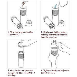 AmoVee French Press Travel Coffee Press Mug Tea and Coffee Maker Bottle, Travel Tumbler, 350ml/12oz (Black)