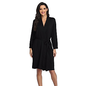Super Shopping-zone Women's Soft Kimono Robes Short Lightweight Soft Knit Robe Modal Bathrobe Sleepwear, Black