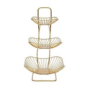 Fruit Rack Fruit Stand Metal Fruit Basket 3 Tier Countertop Fruit Bowl Vegetable Holder Fruit Snack Storage Baskets Fruit Tray (Gold)